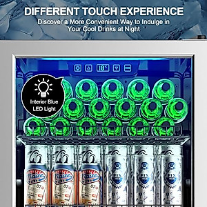 ICYPOLK Beverage Refrigerator Cooler -120 Can Stainless Steel Mini Fridge with Digital Temperature Display, Glass Door and Adjustable Shelves Perfect for Soda Beer Wine Drinks, 3.2 Cu.Ft