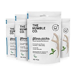 The Humble Co. Floss Picks (200 Count) – Sustainable, Plant Based and Eco-Friendly Natural Dental Floss Picks for Dental Hygiene, Oral Care, and Gum Health, Cruelty Free (Mint, Double Thread)