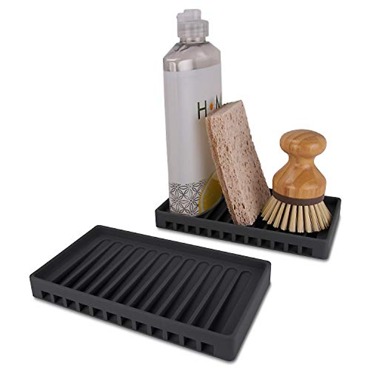 NIUHOM 2 Pcs Kitchen Soap Tray, Kitchen Sink Tray, Self Draining Silicone Dish Soap Holder, Soap Tray for Kitchen Sink Bathroom, Sink Caddy Organizer for Soap Bottle, Sponge, Scrubber, Soap Dispenser