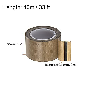HARFINGTON Fabric PTFE Tape Roll, 1.5" x 33 ft High Temperature PTFE Adhesive Tape 0.13mm Thickness for Vacuum Sealer Machine Hand Impulse Sealers, Brown