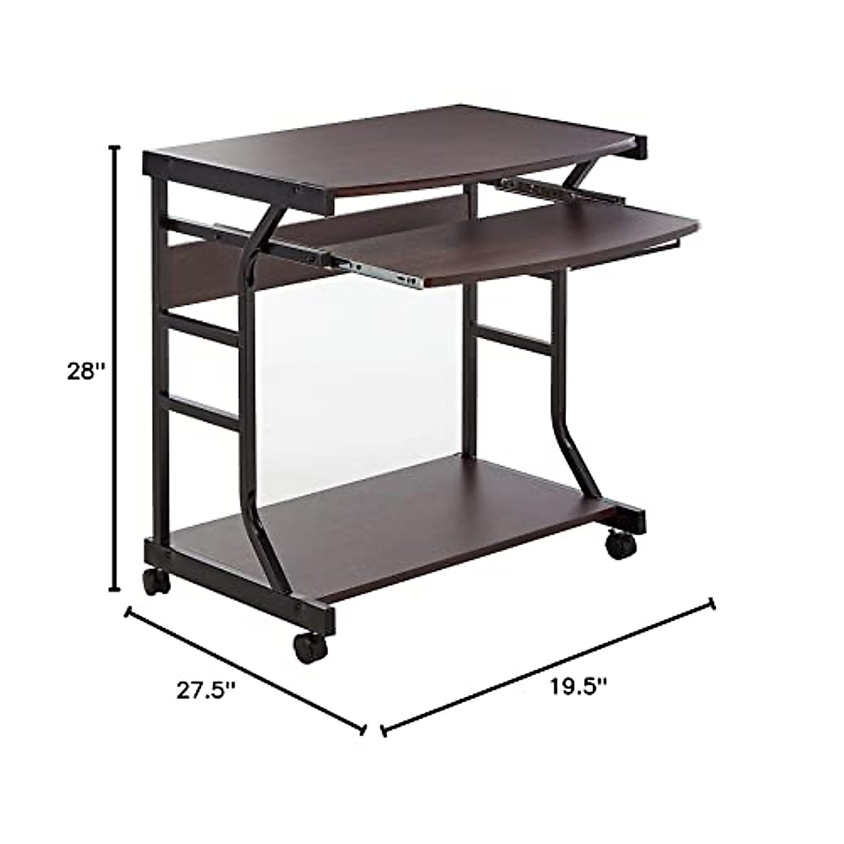 Target Marketing Systems Berkeley Mobile Desk with Pull Out Keyboard Tray and Lockable Wheels, Modern Rolling Laptop Table Ideal for Working from Home, 27.5", Espresso