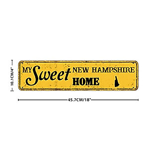 My Sweet Home New Hampshire Metal Sign Farmhouse State Map Silhouette Solid Yellow Garden Yard Decor UV Protected Metal Wall Decor Ready to Hang for Garage Office Restaurants Rectangle 4x18in