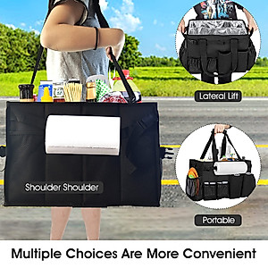 Large Grill Utensil Caddy with Paper Towel Holder, Collapsible Picnic Bag Organizer for BBQ Supplies, Easy Carry Griddle Caddy for Utensil, Plate, Portable Bag for Travel, Trunk, RV