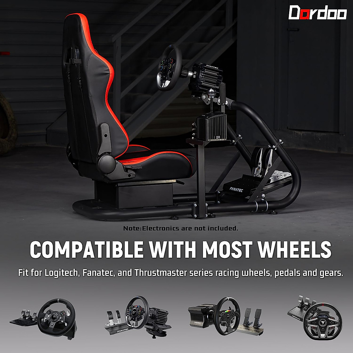 Dardoo G29 Racing Simulator Cockpit with Seat Fit for Logitech/Thrustmaster/Fanatec/PC G25 G27 G920 G923 T300RS,Ultra-Sturdy Alloy Steel Steering Wheel Stand,Without Wheel,Pedal & Handbrake