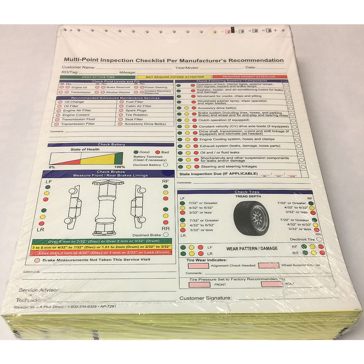 Vehicle Multi-Point Inspection Forms - (250/pack)