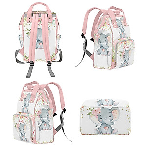 Pink Flower Elephant Personalized Diaper Backpack with Name,Custom Travel DayPack for Nappy Mommy Nursing Baby Bag One Size