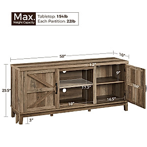 Yaheetech TV Stand Entertainment Center for 55 65 Inch TV, Farmhouse Storage TV Console Cabinet with Barn Doors for Living Room, Rustic Oak