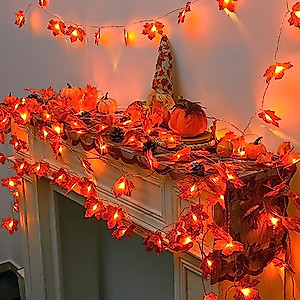 2 Pack Fall Decor Garland for Home, Total 20 Ft 60 LED Thanksgiving Maple Leaves Fall Lights Garland with Battery Operated Waterproof Autumn Harvest Halloween Christmas Decoration for Indoor Outdoor