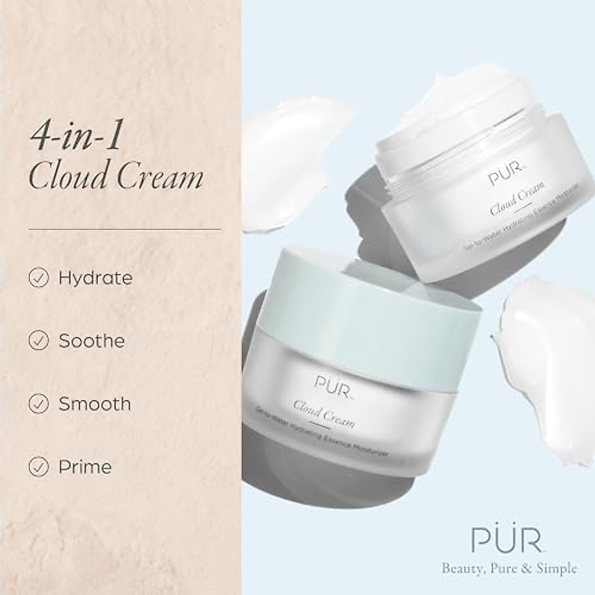 PÜR Beauty Face Moisturizer for Women & Men, 4-in-1 Cloud Cream - Hydrating Facial Moisturizer That Hydrates, Soothes, Smooths, & Primes Skin - Anti-Aging Face Cream for Fine Lines & Wrinkles, 2 Oz