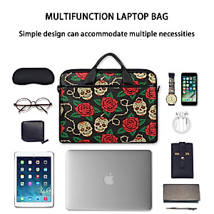Hallween Skull Laptop Computer Bag Waterproof Shoulder Messenger Bag 13-15 inch Durable Laptop Tote Bag with Shoulder Strap Handle Lightweight Crossbody Briefcase