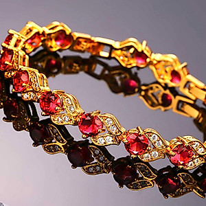 U7 Ruby Tennis Bracelet 18K Gold Plated Wrist Link Red Cubic Zircon Gem Crystal Bracelets for Women Teen Girls, fit Wrist 160-200mm