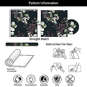 BEETAL Green Leaf Floral Pink White Peel and Stick Wallpaper Black Esay Peel Off Contact Paper Vintage Self Adhesive Removable Stick on Wall Paper for Kitchen Cabinet Furniture Renter Friendly