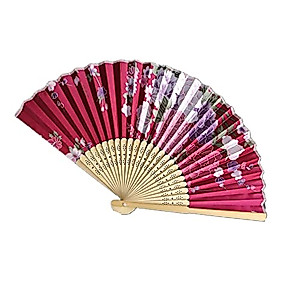 PHONME Multipurpose Chinese Japanese Style Silk Fan Folding Fan Wedding Fan Art Gifts Dance Hand Fan Vintage Bamboo Folding Hand Held Flower Fan for Decoration Vintage Style (Color : J)