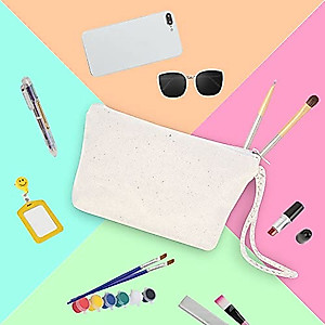 Muka 12 Pack 100% Cotton Canvas Bag Natural Wristlet Pouch with Black Zipper 7-1/2 x 4-1/4 x 2 Inches