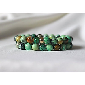 LKBEADS Natural Rare Variscite 8mm rondelle smooth 7inch Semi-Precious Gemstones Beaded Bracelets for Men Women Healing Crystal Stretch Beaded Bracelet Unisex