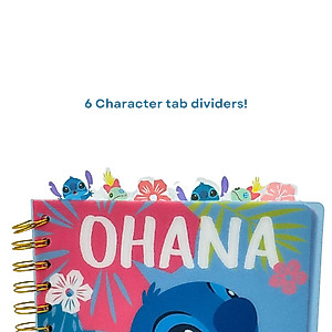 Innovative Designs Disney Stitch Tab Journal Notebook Ohana Spiral Bound, 144 Lined Pages, 8 x 7 inches, Blue
