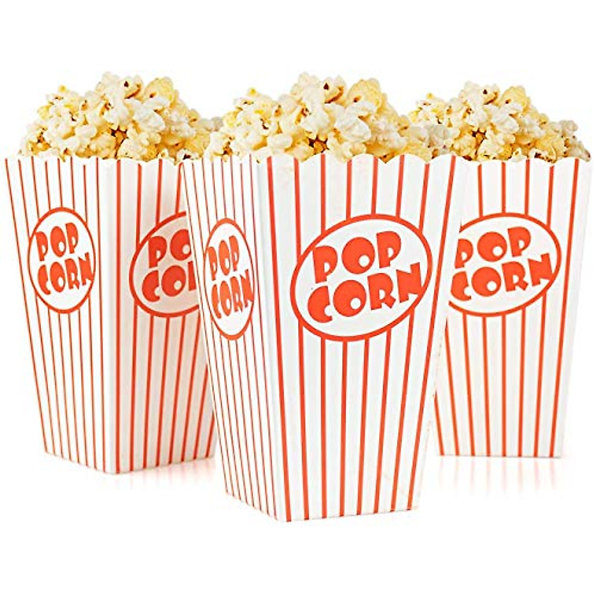 Bekith 100 Pack Paper Open-Top Popcorn Box, Popcorn Containers Striped Red and White, Great for Movie Theater Carnival Party