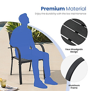 SUNSITT Patio Dining Chairs Set of 2, Aluminum Outdoor Dining Chairs with Faux Wood Slats, All-Weather Stackable Patio Chairs w/Armrests for Lawn, Porch, Garden and Deck, Black