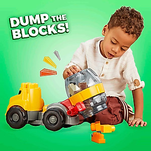 Mega BLOKS Cat Toddler Blocks Building Toy Set, Cement Mixer Truck with 9 Pieces and Storage, Yellow, Ages 1+ Years