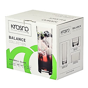 KROSNO Tall Water Juice Drinking Glasses | Set of 6 | 16.9 oz | Balance Collection | Highball & Tumbler Crystal Glass | Perfect for Home Restaurants and Parties | Dishwasher Safe | Gift Idea | Made in Europe
