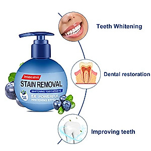 Baking Soda Whitening Toothpaste Intensive Stain Remover Whitening Toothpaste Strengthening Stain Removal Gel Toothpastes Strong Cleaning Power Natural Fluoride-Free Toothpaste (Blueberry)