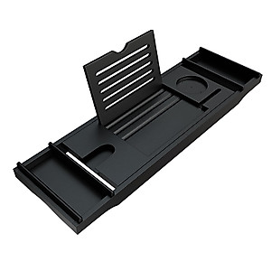 GIVINGTREE Bath Caddy Tray for Bathtub, Bamboo Bathtub Tray Caddy - Wood Bath Tray Expandable with Smartphone Tablet Book Holders, Soap Tray, Wine Glass Slot, Black