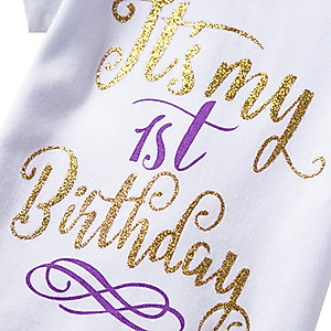 Baby Girl Its My 1st/2nd Birthday Cake Smash 3/4Pcs Shinny Sequin Bow Romper+Tutu Skirt+Headband+Leg Warmer Outfit, 3pcs 1st Birthday Purple (1 Year), One Size
