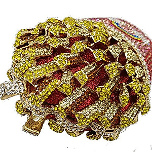 Tngan Women French Fries Shape Evening Bag Rainbow Pattern Rhinestone Diamond Clutch Gemstone Metal Handbag, Red 1