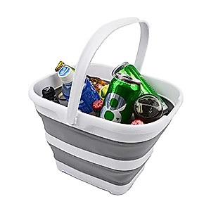 SAMMART 10L (2.6 Gallon) Collapsible Rectangular Handy Basket / Bucket (White/Grey, 1)