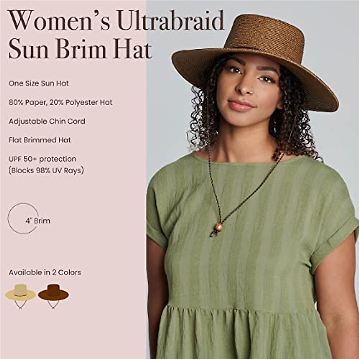 San Diego Hat Company Women's 4-inch Brim Ultrabriad Sun Hat with Adjustable Chin Cord, Brown, One Size