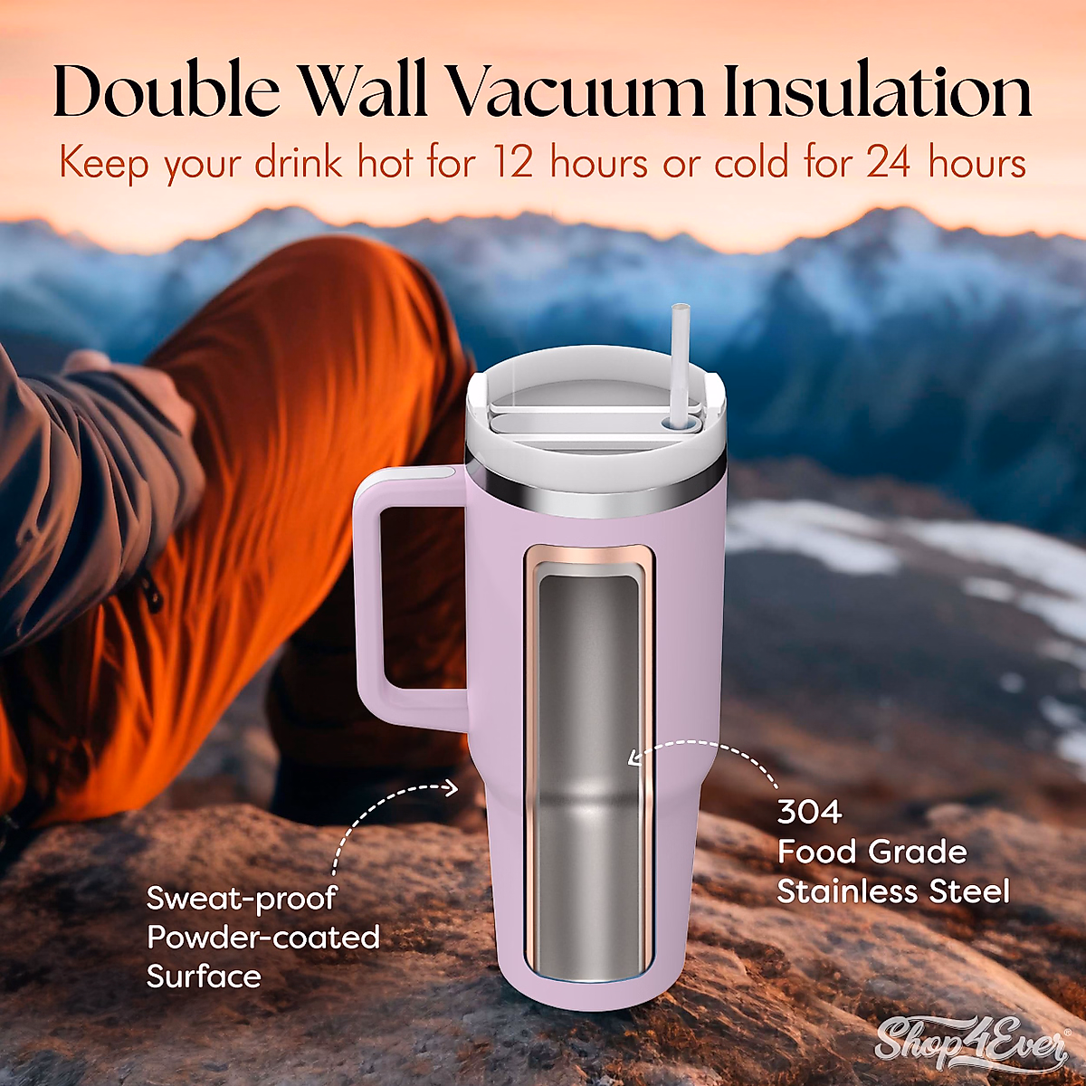 Custom Personalized Floral Flower Monogam Initial Letter A-Z Engraved Insulated Stainless Steel Tumbler with Handle, Lid, and Straw 40 oz. Monogrammed Gift for Her