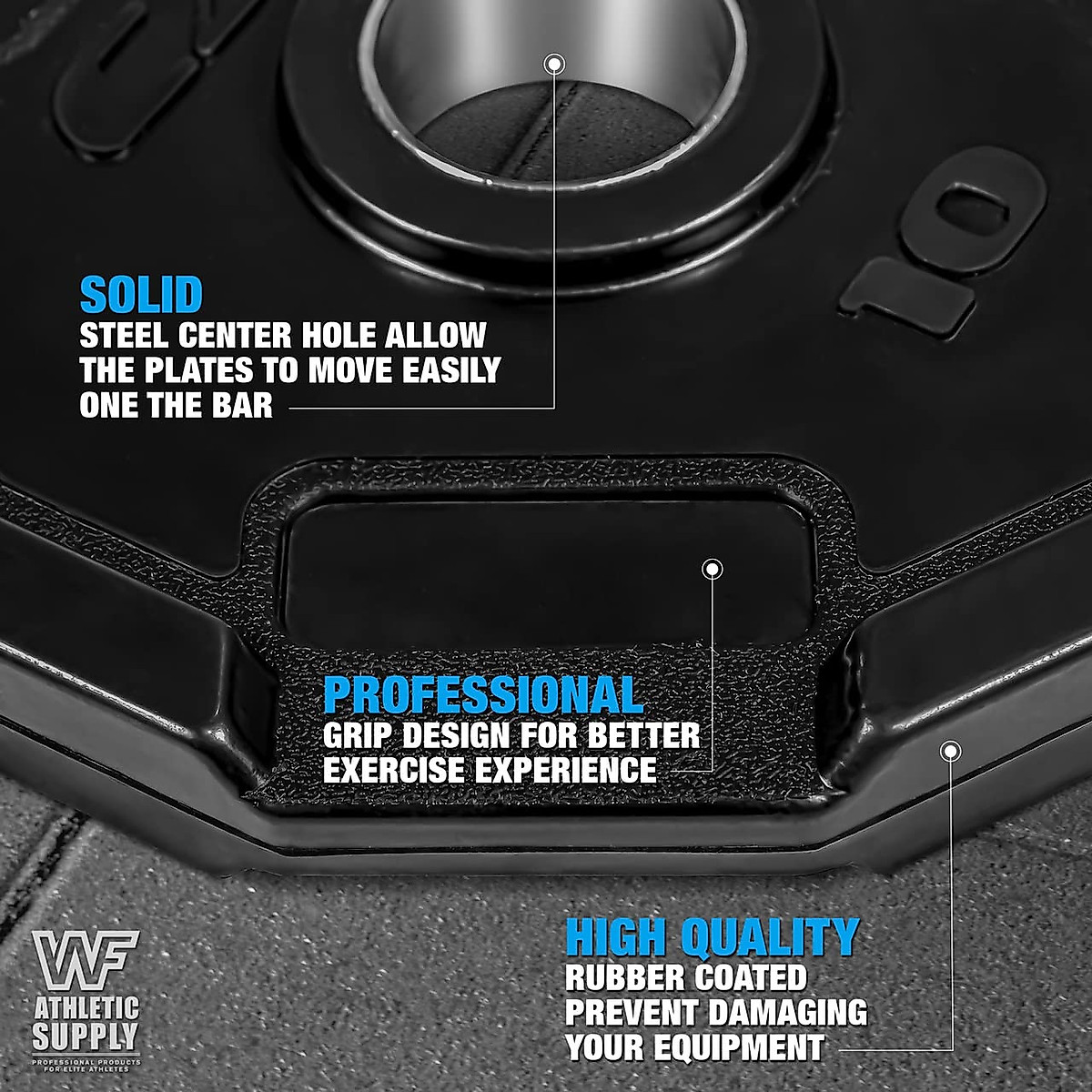 CAPHAUS 2-Inch Rubber Coated Grip Disc, 12-Sided Olympic Weight Plates for Strength Training; Precision Casting, Stainless Steel Insert, Rubber Coated & Ergonomic Grip