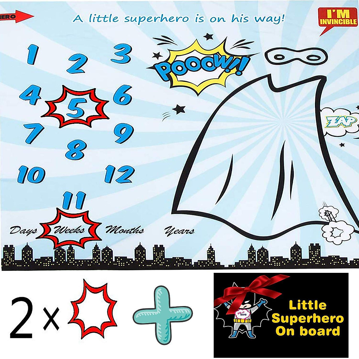 ADFER Newborn Milestone Blanket Photo Prop Superhero Blanket Ideas for Newborn Boy and Girl Nursery Gift for Baby Shower (Superhero, Polyester Cotton)