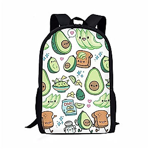 INSTANTARTS Cartoon Avocado Print Kids Backpacks Casual Large Capacity School Supplies Schoolbags Durable Polyester Bookbags for Children Girls Boys