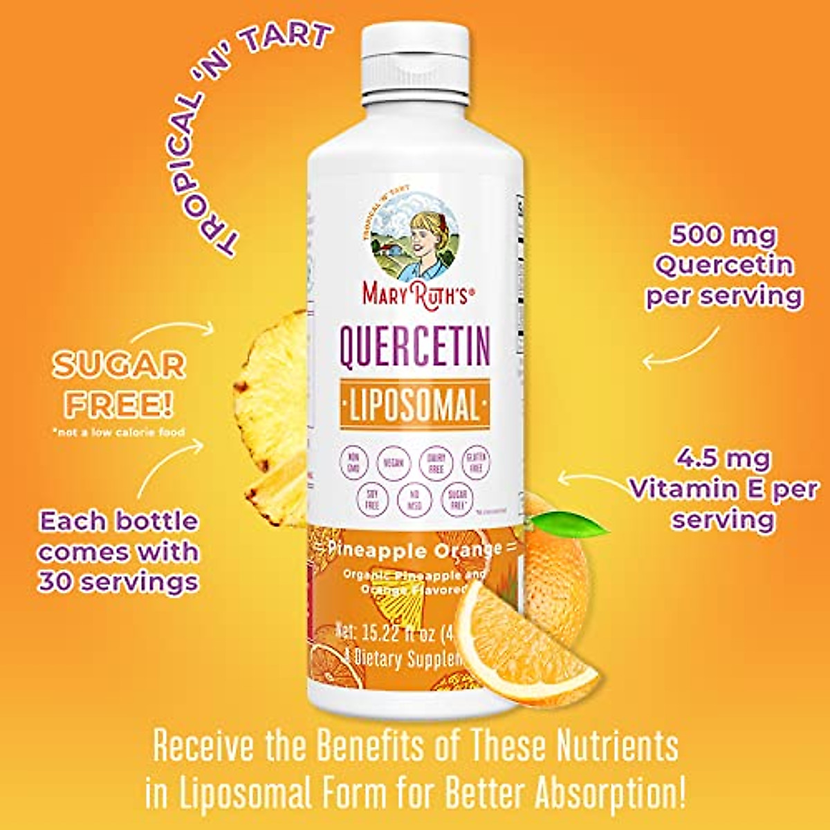 Quercetin | Sugar Free | Liquid Quercetin 500mg Immune Support for Adults | Inflammation Support Supplement | Immune Defense | Cellular Health | Vegan | Non-GMO | Gluten Free | 15.22 Fl Oz