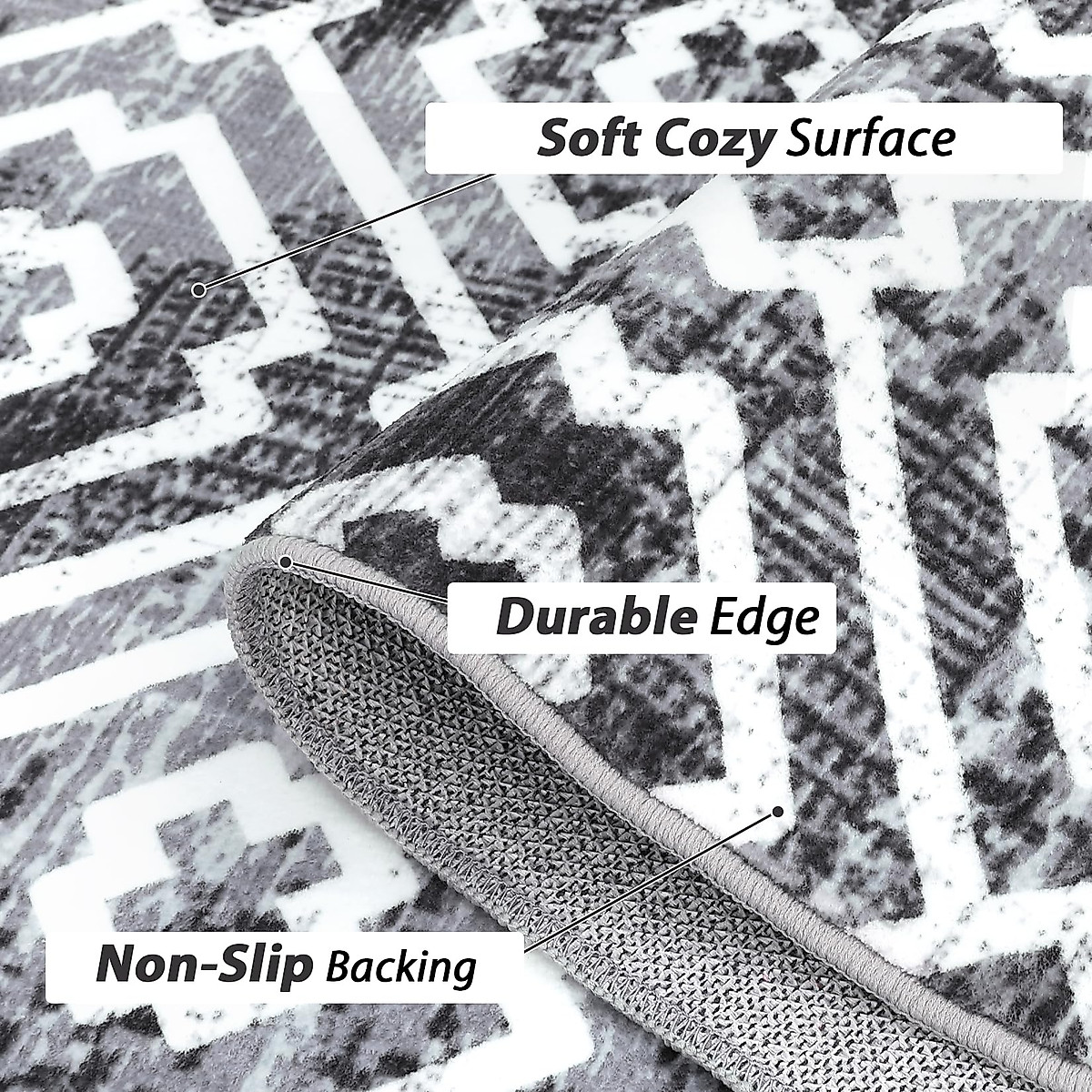 IMINROME Machine Washable 9x12 Area Rug Modern Large Rug Grey Modern Geometric Bedroom Living Room Throw Rug Non-Slip Distressed Dining Room Nursery Mat Non-Shedding Floor Accent Carpet