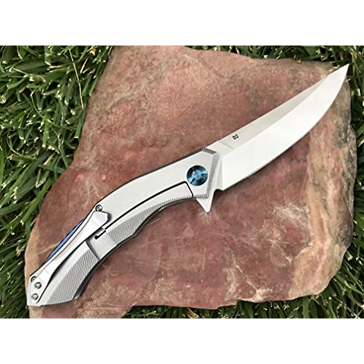 TACTICAL GEARZ Pocket Knife for EDC! Stonewashed Stainless Steel Handle! D2 Steel Blade! Includes Sheath! (Triton S)