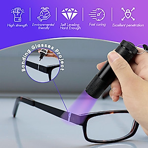 EDSRDXS UV Bonding & Welding Glue Kit UV Super Bonding Glue with 3W UV Light Quick-Drying & Waterproof Liquid Plastic Welding Kit for Plastic, Glass, Metal 0.35oz (10ml)