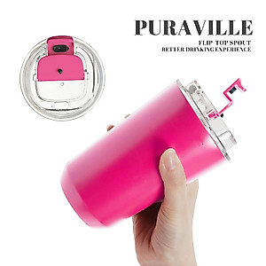 Puraville Insulated Tumblers with Lid, 14 oz Travel Coffee Mug Stainless Steel Vacuum Cup, Leak Proof Reusable Double Walled Coffee Tumbler for Iced and Hot Drinks, Fuchsia