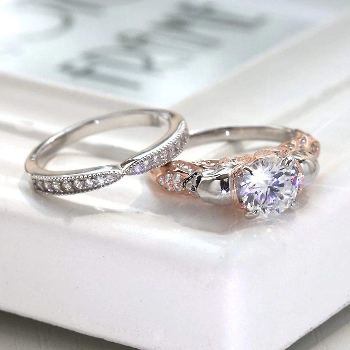 KarryStore New Creative Skull Ring Cubic Zircon Woman Wedding Ring 925 Sterling Silver Romantic Ring Anniversary Ring Engagement Ring lover gift For Woman Jewelry (Rose Gold, 6)