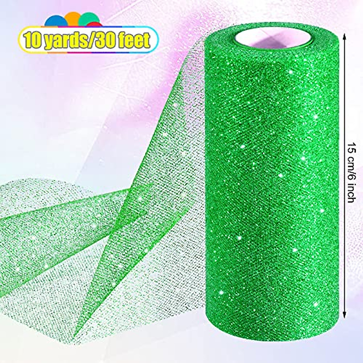 Outus Sparkling Christmas Glitter Tulle Roll Sparkling Tulle Ribbon 6 Inches by 25 Yards for Xmas Holiday Wedding Gift Wrapping Tutu Skirt, Birthday Baby Shower Party Decoration(Green)