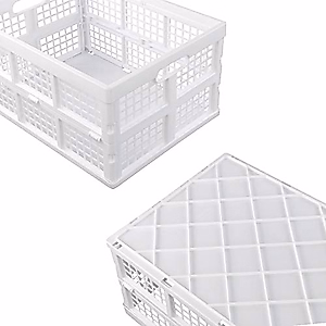 Sosody 34 L Large Collapsible Plastic Storage Crates, Folding Storage Baskets Stackable, White, 4 Packs