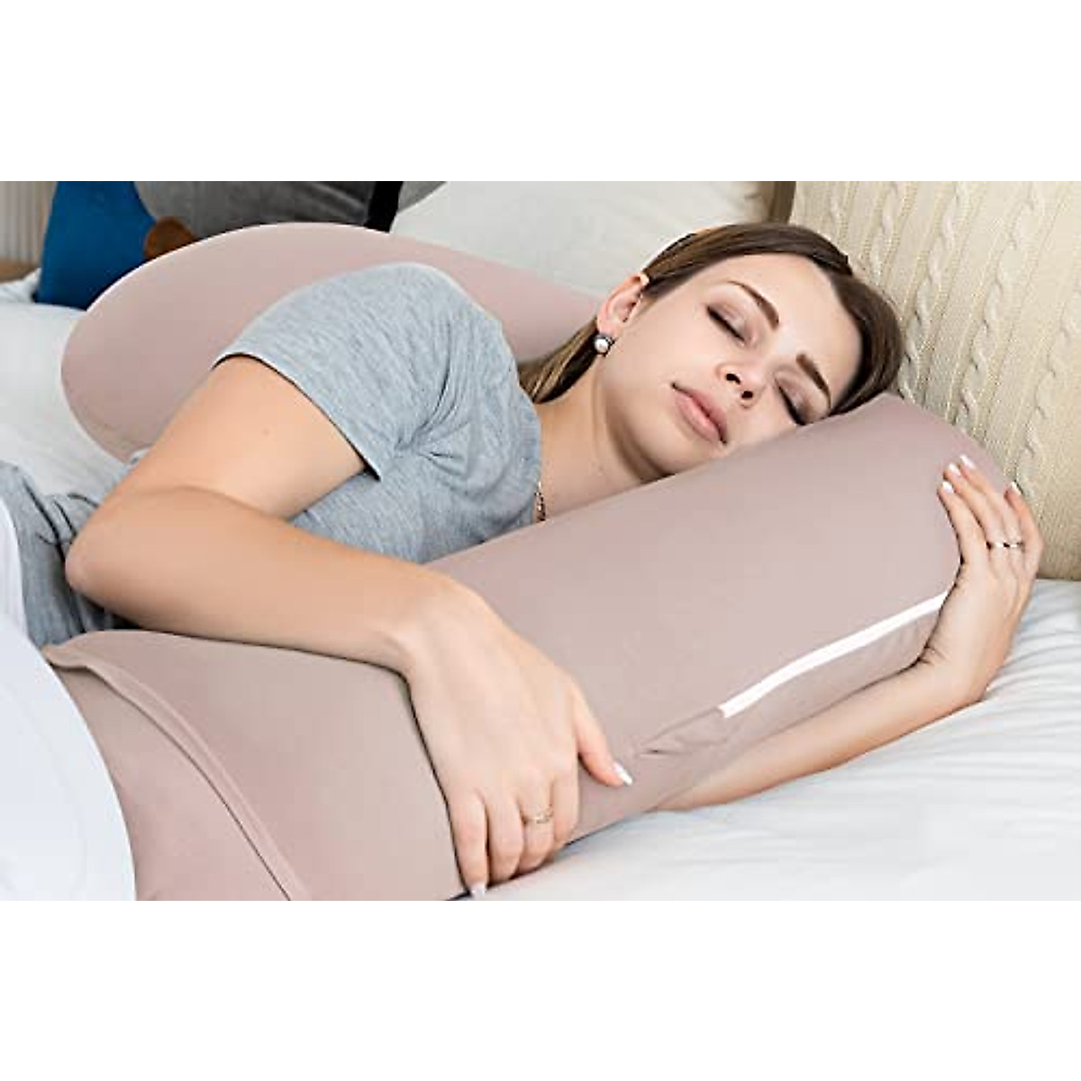 INSEN Pregnancy Pillow for Sleeping,Maternity Body Pillow for Pregnancy Women,Pregnancy Support Pillow for Back, Hip Pain, Apricot