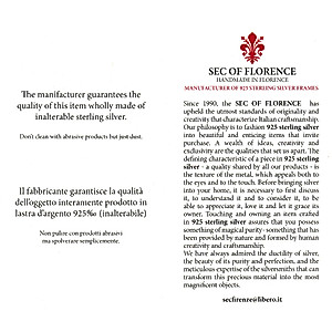 SEC OF FLORENCE 7"x5" in Hallmarked Solid Sterling Silver 925 Photo Picture Frame with Mahogany Wood Back 7370/13X18