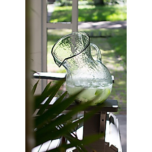 Clear Glass Tilted Hand Blown Water Pitcher Vintage Style Beverage Serving