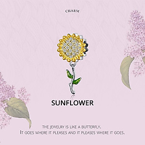 Sunflower Charm Fit Pandora Charms Bracelet and Necklace You Are My Sunshine Charm Gifts for Women Sparkling AAA Zircon Paved