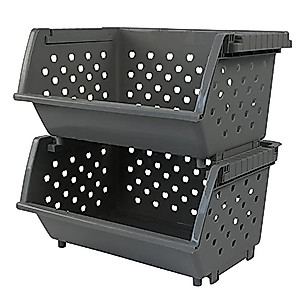 Begale 3-Pack Gray Plastic Stackable Detachable Storage Organizer Stacking Basket
