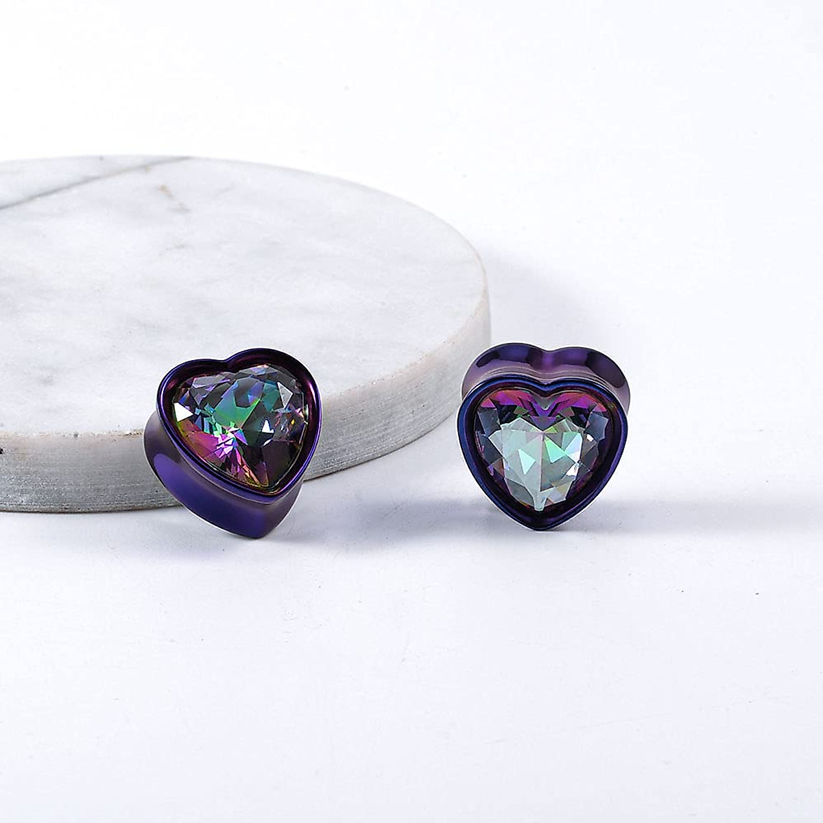 PUNKYOUTH Surgical Steel Heart-Shaped Zircon Double Flared Ear Tunnels And Plugs Stretcher Expander Sold As Pair Gauge 8mm-25mm