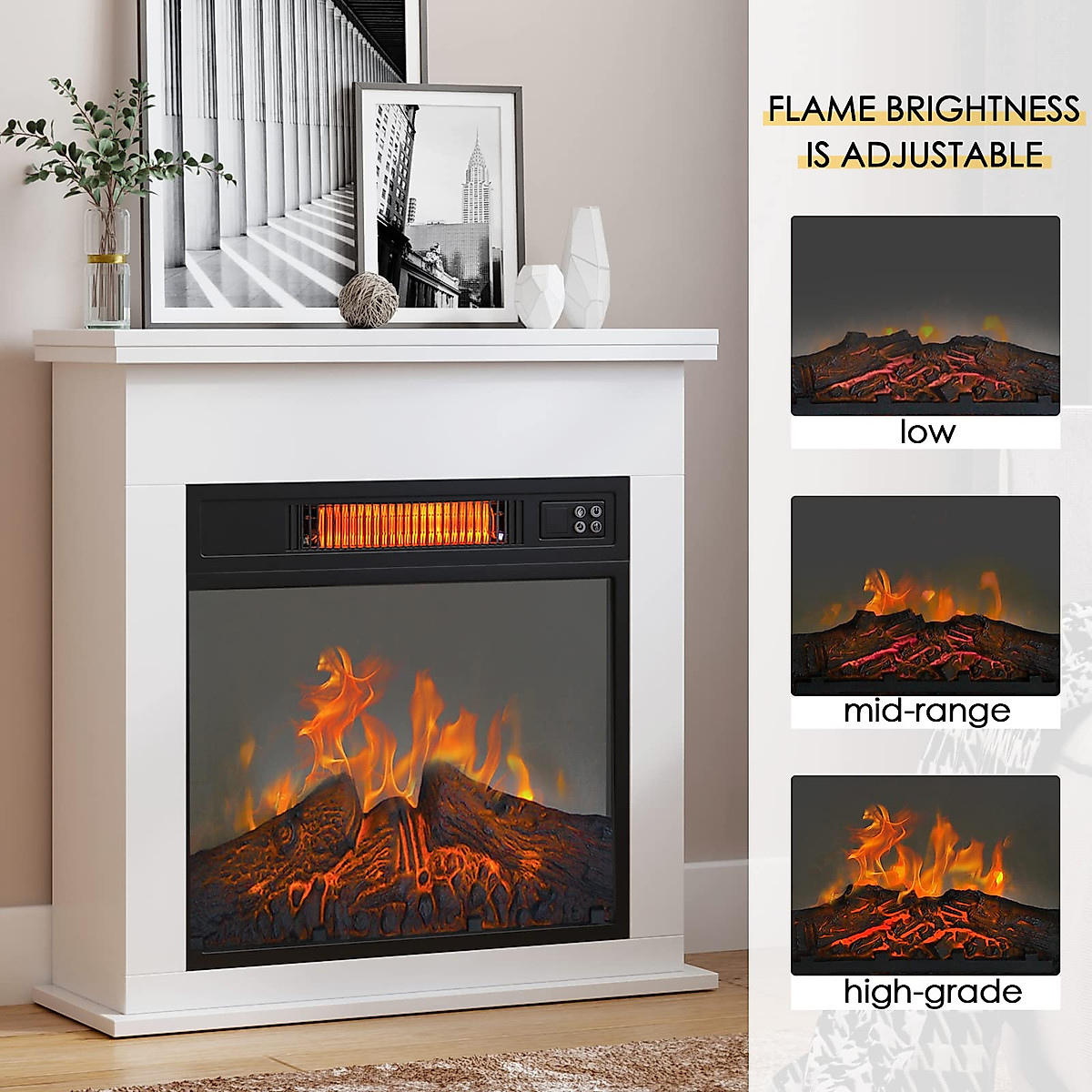 sogesfurniture Fireplace, White Fake Fireplace, Fireplace Mantel, Electric Fireplace with Mantel for Bedroom, Home Office, Living Room