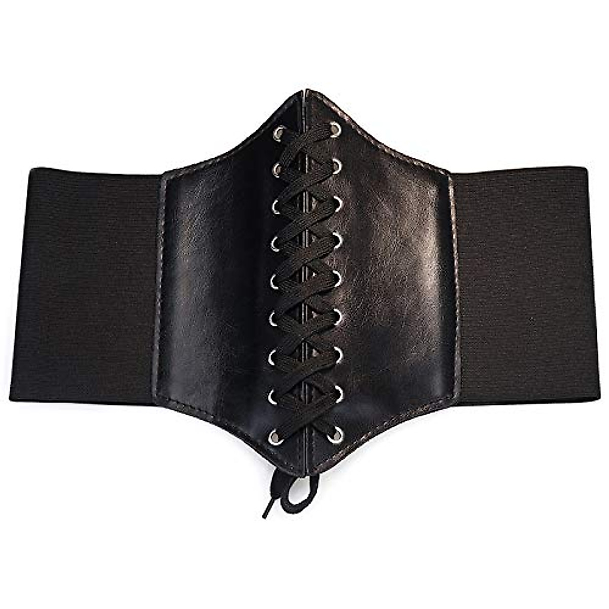 BAOKELAN Corset Belt for Women Wide Elastic Belts for Dresses Lace-up Tied Leather Waist Belts 85cm Black